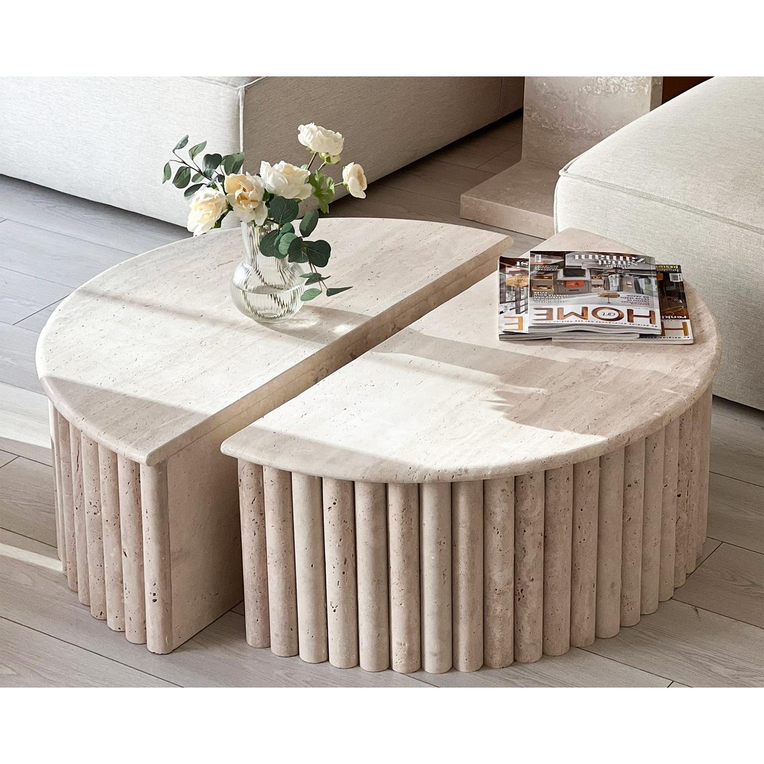 Elegantes Travertin Tisch Rund Bild